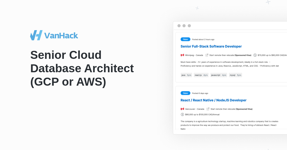 Senior Cloud Database Architect (GCP or AWS) - VanHack